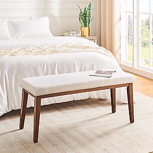 kinmars Upholstered Bench for Bedroom End of Bed,42.5-inch Entryway Bench for Living Room,Dining Bench with Padded Seat and Solid Wood Leg for Kitchen Bedroom,Indoor and Hallway (Bench, Beige)