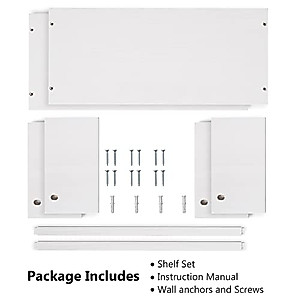 BESSLEE Floating Book Shelves for Kid’s Room, Minimalist Nursery Wall Décor Toddler Storage Natural Wood, 16” Long Bathroom Bedroom Living Room Office Hanging Organizer, Set of 2, Classic White