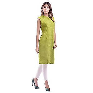 Chichi Indian Women's Cotton Plain Green Kurti Sleeveless Top