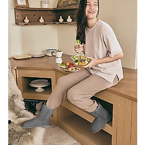 WaySoft Genuine Australia Mid Calf Sheepskin Fur Winter Boots for Women, Water Resistance Shearling Furry Boots Women