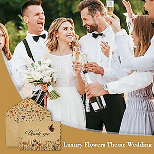 AZAZA Floral Thank You Cards with Envelopes 24 PK, Wedding Thank You Cards Unique Floral Design, 4x6 Wildflower Thank You Notes for Baby Shower, Bridal Shower, Sympathy (Kraft Butterfly)