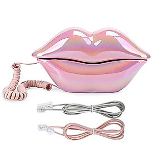 Lip Landline Phone, Electroplating Funny Lip Shape Telephone, Home Desktop Corded Fixed Telephone for Home Office Phones…