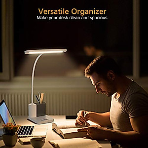 LEPOWER 700LM LED Desk Lamp with Pen Holder, 12W Gooseneck Study Desk Lamp with 3 Colors, Dimmable LED Table Lamp for Home Office, College Dorm, Bedroom, Kids (White)