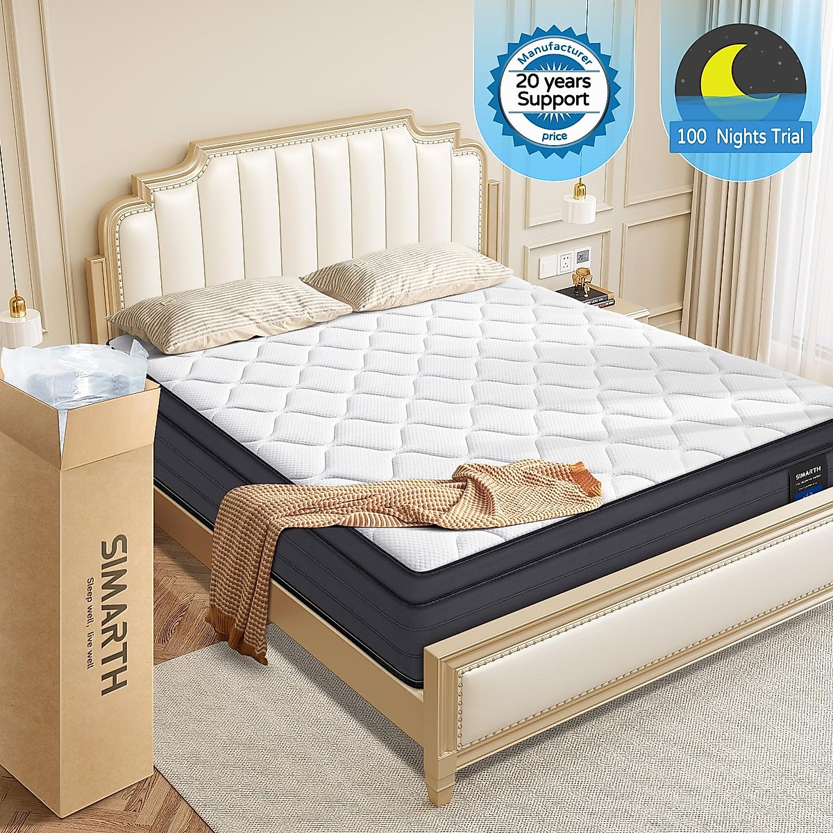 SIMARTH King Size Mattress - 12 Inch Hybrid King Size Mattress in a Box, Upgrade Strengthen, Gel Memory Foam King Matress with Motion Isolation, Strong Edge Support and Pocket Springs, Medium