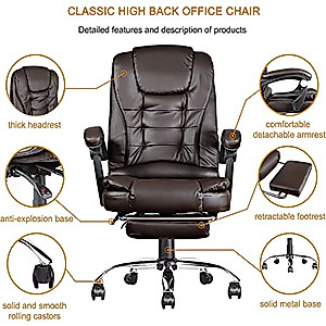 Ergonomic Office Chair with Footrest Massage Executive Office Chair High Back Office Chair with Lumbar Support Leather Recliner Chair for Home Computer Desk