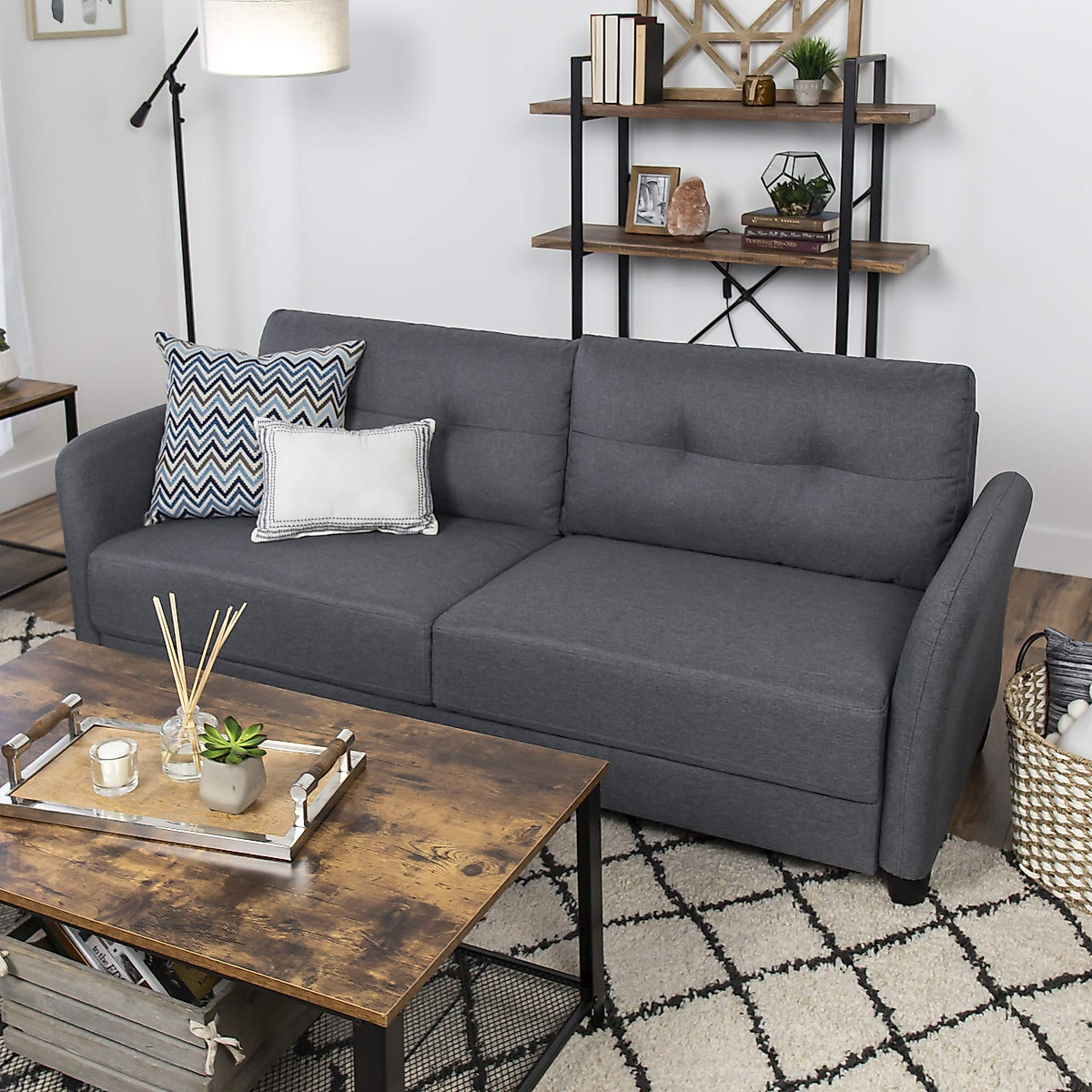 Best Choice Products 76 inch Linen Fabric Upholstered Contemporary Sofa Couch Lounger, Dark Gray