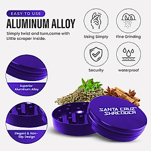 Santa Cruz Shredder Metal Herb Grinder Knurled Top for Stronger Grip 2-Piece 2.2" (Purple)