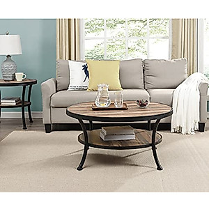 O&K FURNITURE Rustic Round Coffee Table for Living Room, 2 Tier Industrial Cocktail Table with Open Shelving, Vintage Brown Finish,1-PC