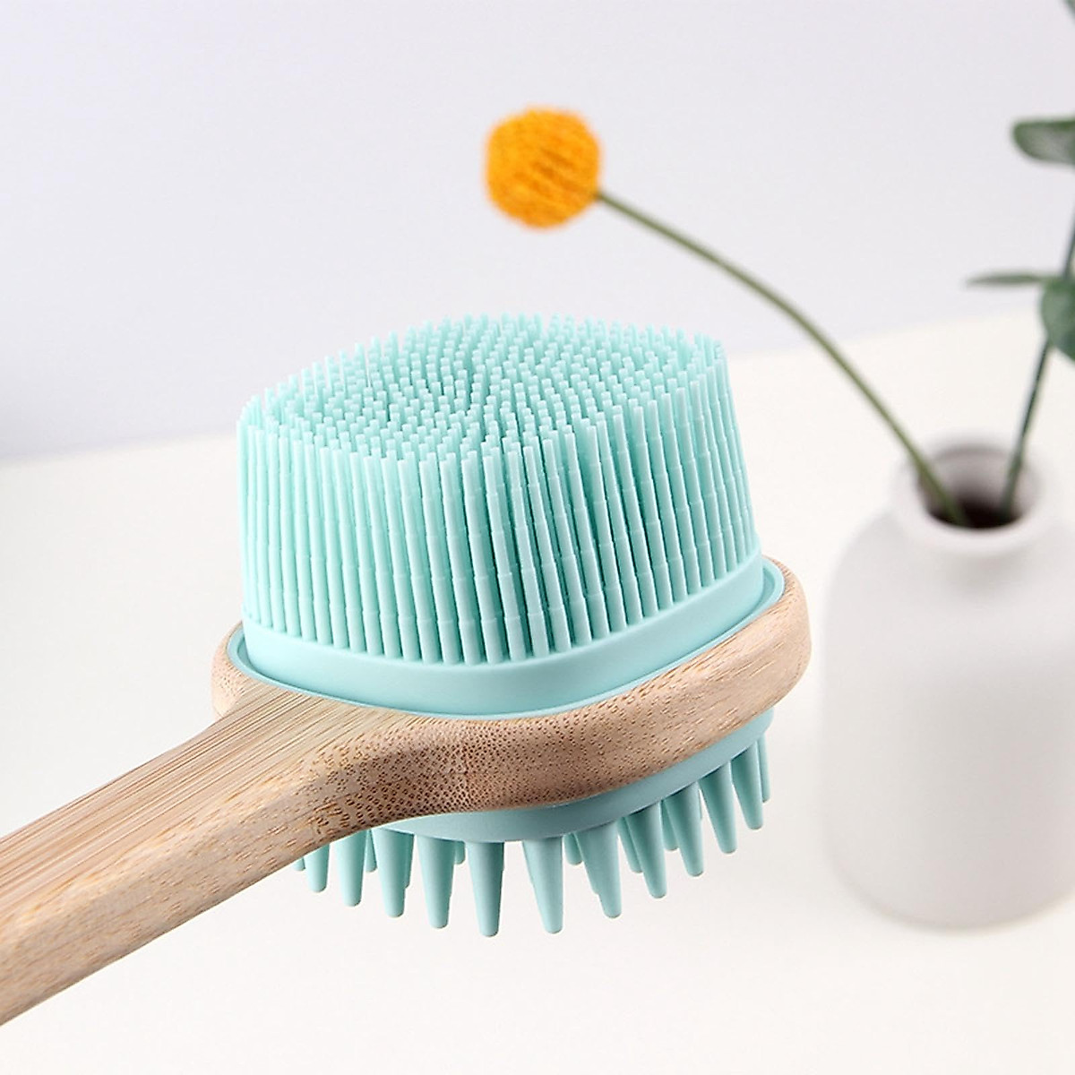 TOOYFUL Shower Brush Back Scrubber for Shower, Cleaning Skin Wet Brushing, Dual Sided Long Handle Back Scrubber, Bath Brush for Lotion Body,Women Men, Green, 32.5cmx7.1cm