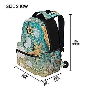 ALAZA Starfish and Seashell on the Summer Beach Junior High School Bookbag Daypack Laptop Outdoor Backpack