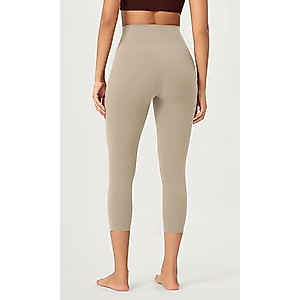ODODOS ODCLOUD 2-Pack Buttery Soft Lounge Yoga Capris for Women 23" High Waist Non See Through Cropped Leggings, Black+Shaker Beige, X-Small