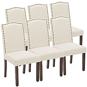 Sweetcrispy Dining Chairs Set of 6, Kitchen Chairs, Modern Upholstered Fabric Dining Room Chair with Nailhead Back and Wood Legs