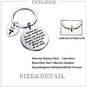 FEELMEM MD Keychain Future Medical Doctor Gifts Behind You All Your Memories Before You All Your Dreams Keychain Nursing Jewelry MD Gift Medical Student Graduation Gift (MD)