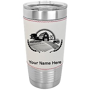 LaserGram 20oz Vacuum Insulated Tumbler Mug, Farm, Personalized Engraving Included (Faux Leather, Baseball Style)