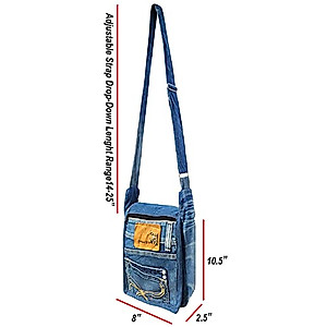 BDJ Upcycling Blue Denim Jeans Oblong Small Cross Body Shoulder Handbag Purse (Small Crossbody 5)