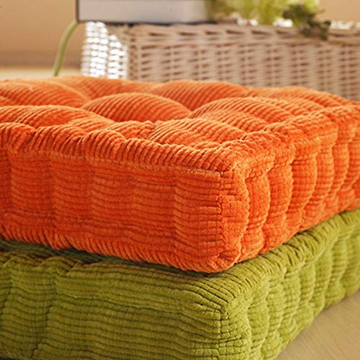 Square Floor Pillow Thick Cushion Meditation Pillows for Adults & Kids Bedroom Balcony Car Office Patio Sofa Reading Nooks Large Outdoor Indoor Tatami Chair Seat Cushion 20"×20" Green