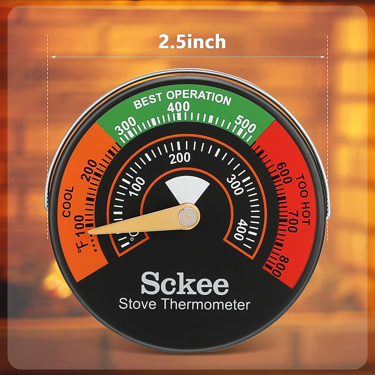 Wood Stove Thermometer, Magnetic Stove Temperature Stove Top Thermometer for Wood Burning Stove, Gas Stove, Pellet Stove, Temperature Meter for Fireplace, Pipe Thermometer Wood Stove