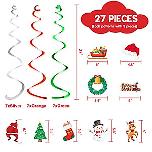 WERNNSAI Christmas Party Hanging Swirl Decorations - 27 Pieces Sparkly Streamer Party Spiral Ceiling Decorations Birthday Party Supply Xmas Themed Fiesta Ornaments