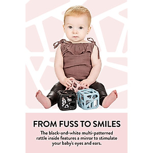 Malarkey Kids Silicone Teething Toys Chew Cube Baby Toy Activity Cube for New Born Babies Toys Rattle Teether Four Way Sensory Stimulation (Easy Grip, BPA Free Non Toxic, Mauve, Pack of 1)