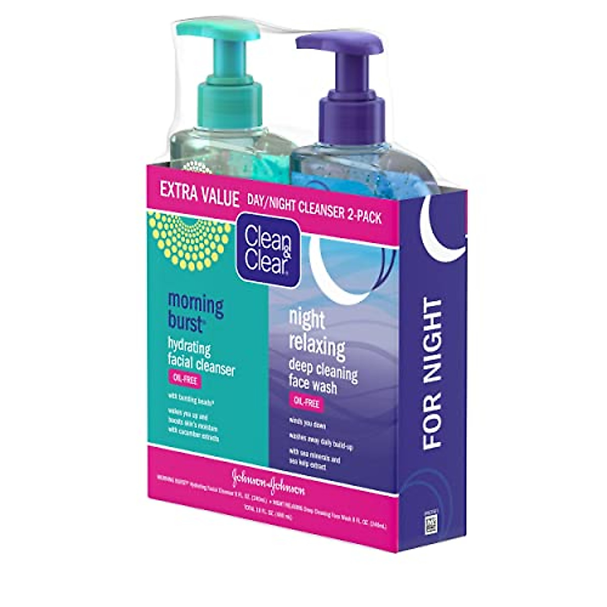 Clean & Clear 2-Pack Day & Night Daily Face Cleansers, Morning Burst Hydrating Facial Cleanser & Night Relaxing Deep Cleansing Face Wash, Oil-Free & Won't Clog Pores, 2 x 8 fl. oz