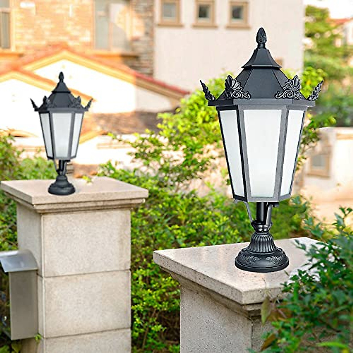 DLSixYi European Modern Patio Balcony Lawn Outdoor Glass Column Lamp Victoria Aluminum Park Post Lights Garden Light Waterproof Landscape Villa Street Table Lamp