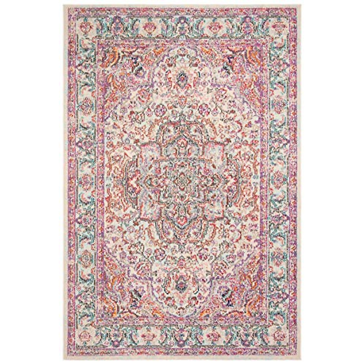SAFAVIEH Madison Collection 8' x 10' Beige / Fuchsia MAD259B Shabby Chic Medallion Distressed Non-Shedding Living Room Bedroom Dining Home Office Area Rug