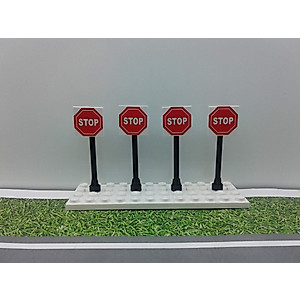 Road Signs, Traffic Lights, Post Box, Building Bricks Play Toys Miniature Traffic City Street Village 36 Piece Educational Learning Gift MOC Hobby 1:64 Scale (Stop Signs)