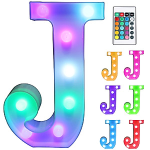 Pooqla Colorful LED Marquee Letter Lights with Remote – Light Up Marquee Signs – Party Bar Letters with Lights Decorations for the Home - Multicolor J