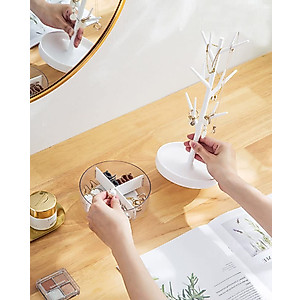 Half Room Branch Jewelry Rack With Rotatable Base and Storage Box Tree Tower Rack Hanging Organizer for Ring Earrings Necklace Bracelet,Suitable for living rooms, bathrooms,offices,etc.