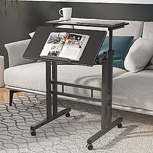 sogesfurniture Mobile Standing Desk Laptop Workstation on Wheels, Adjustable Computer Desk for Standing or Sitting, Black 101-BK