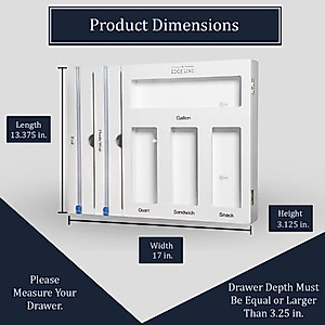 EDGE LINE White Bamboo Ziplock 6 Slot Storage Organizer - Food Storage Bags Organizer with 3 Doors - Kitchen Plastic Bags Storage - Gallon, Quart, Sandwich, Snack, Plastic Wrap, and Aluminum Foil