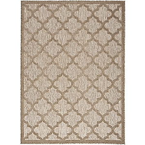 Nourison Easy Care Moroccan Natural Beige 5' x 7' Area -Rug, Trellis, Easy -Cleaning, Non Shedding, Bed Room, Living Room, Dining Room, Backyard, Deck, Patio (5x7)