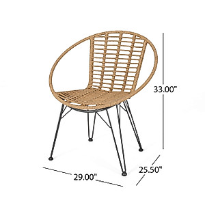 GDFStudio Outdoor Wicker Dining Chairs (Set of 2), Light Brown and Black