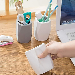 YOSCO Silicone Pencil Holder Geometric Pen Cup for Office Desktop Stationery Organizer Makeup Brush Holder (White)