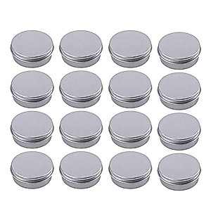 Healthcom 21-Pack 1 Oz/30ml Round Aluminum Tin Cans Screw Top Metal Lid Tins Makeup Cream Lip Balm Jars Empty Cosmetic Storage Sample Container Boxes Organization Kit for Lip Balm Salve Crafts Spice Candles Tea Gifts,Silver