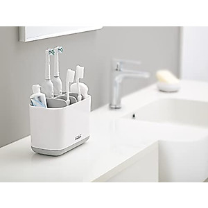 Joseph Joseph Easy-Store - Toothbrush Holder Caddy, Bathroom Storage Organizer, Large, Grey/White