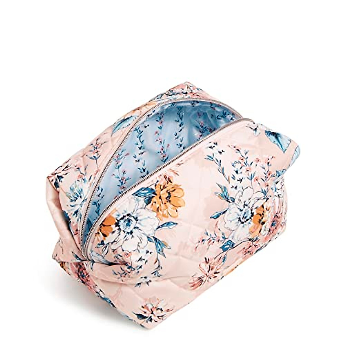 Vera Bradley Women's Performance Twill Large Cosmetic Makeup Organizer Bag, Peach Blossom Bouquet, One Size