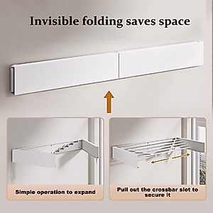 KOBSAINF Drying Rack Collapsible, Wall Mounted Drying Rack, Clothes Drying Rack, Retractable Drying Rack 5 Aluminum Rods 60 lb Capacity White 31.5"