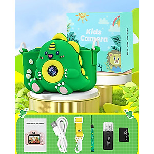 Texpot Dinosaur Kids Camera, 1080P HD Digital Camera for Kids Boys Girls 3-12 Toddler Camera, Selfie Camera for 6 7 8 9 10 11 12 Year Old Christmas Birthday Festival Gifts Toy Camera with 32GB SD Card