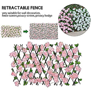 HACSYP Expandable Faux Privacy Fence Wooden Retractable Fence Expanding Fence Hedge Screening with Artificial Flower Leaves | Garden Privacy Protective Screens Trellis Fence Panels