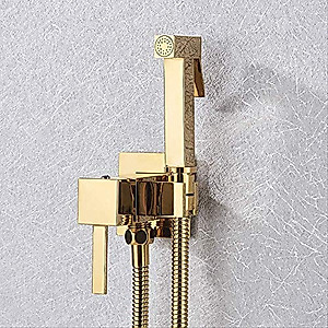 MINJING Bidet Faucet Brass Shower Tap Washer Mixer Cold Hot Water Mixer Crane Square Shower Sprayer Head Tap Toilet Faucets Gold Polish