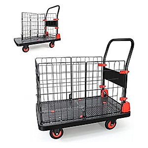 Foldable Platform Push Hand Truck Cart Basket Cage Lbs. Weight Capacity Black Metal