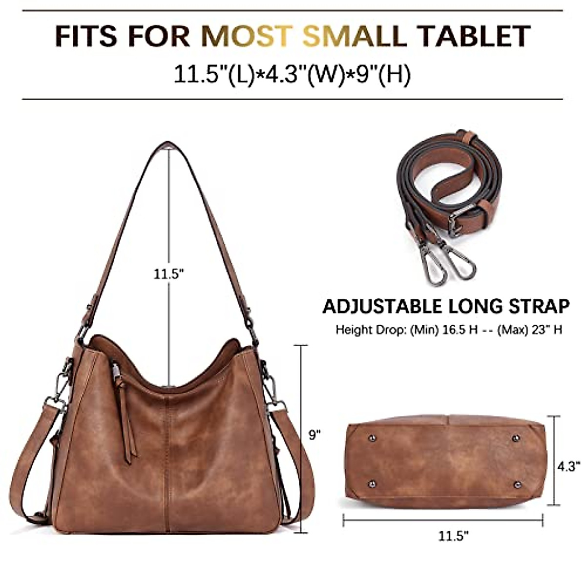 BOSTANTEN Purses for Women Designer Leather Handbags Hobo Bags Ladies Shoulder Crossbody Bags with Tassel Brown