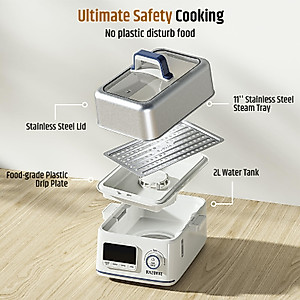 Razorri Electric Food Steamer 5-Quart Stainless Steel with Timer, 24H Delayed Start, Auto Keep Warm, and Large 68 Oz Water Capacity - Ideal for Cooking Healthy Vegetables, Poultry, Fish, Meat and more