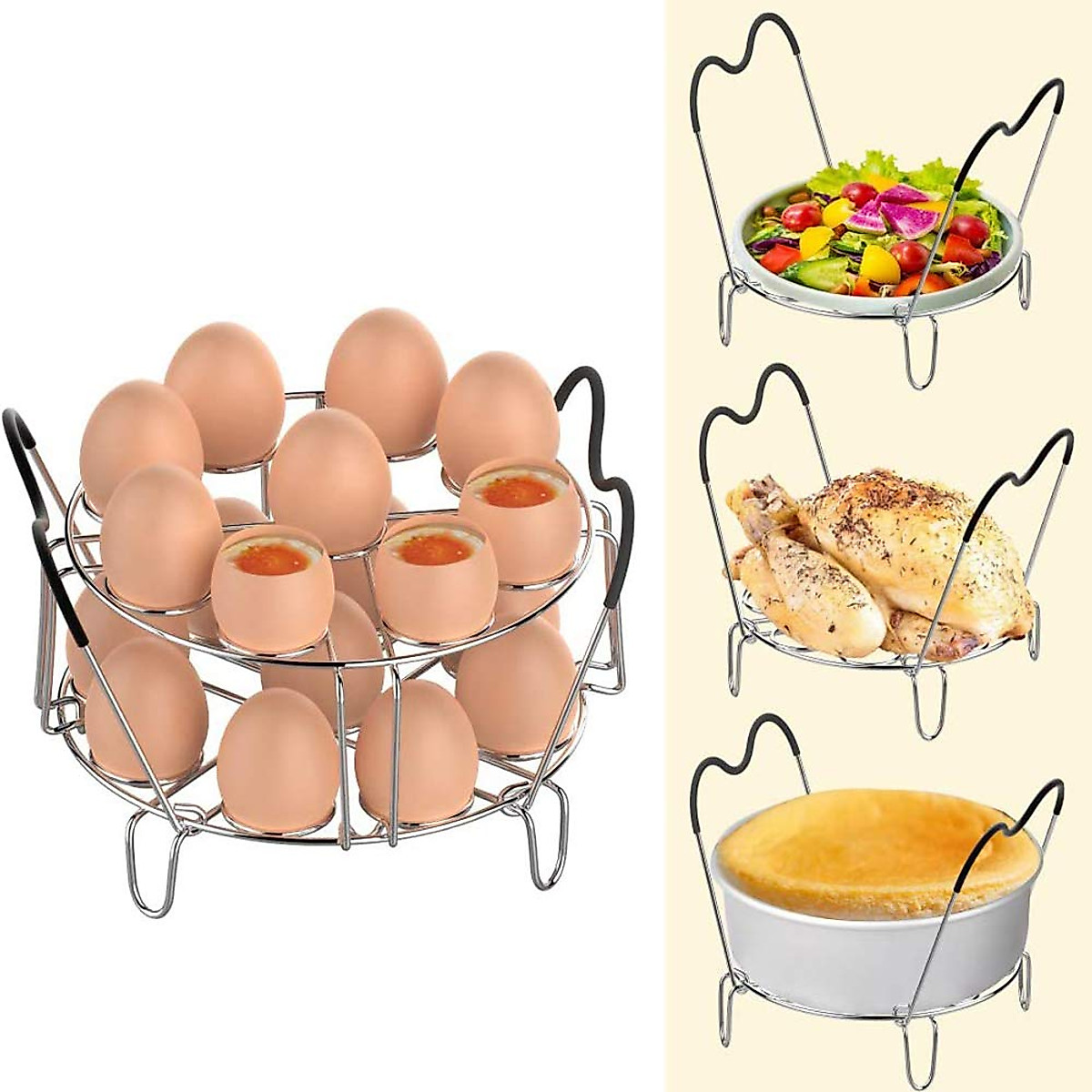 Maxracy Stackable Egg Steamer Rack Trivet 9 holes with Heat Resistant Handles for Instant Pot Accessories Stainless Steel Egg Assit fits 6qt 8qt Pressure Cooker(9 Holes Handle Set)