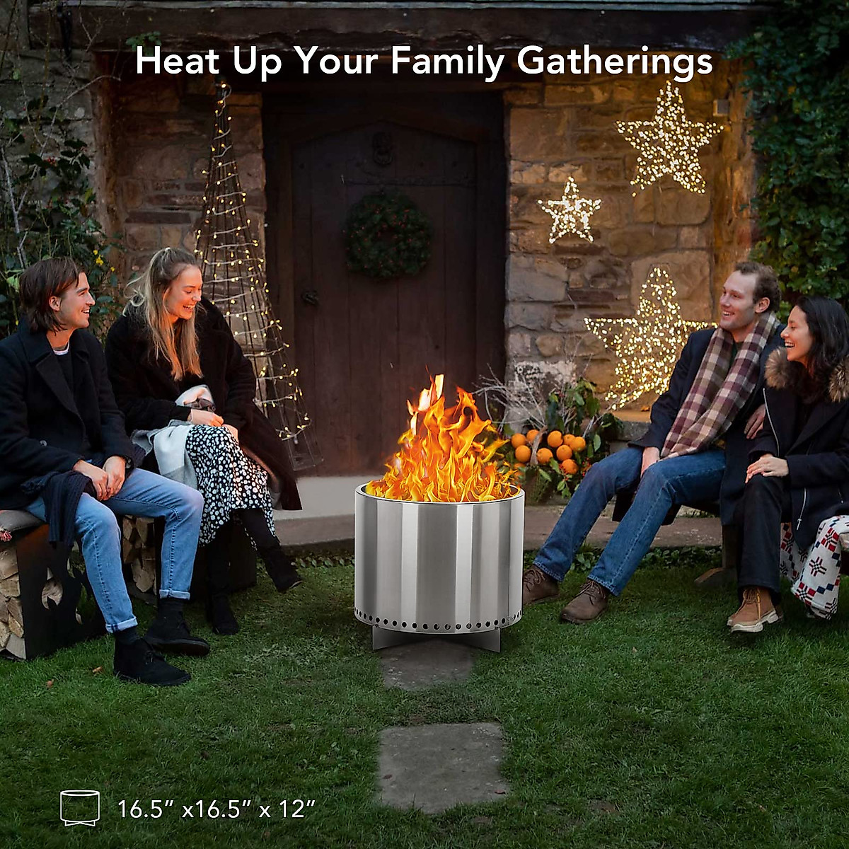 16.5 Inch Smokeless Fire Pit for Outdoor Wood Burning, Portable Stainless Steel Camping Stove with Stand, Unique Removable Ash Pan Design, H: 11.5 in, 13.22 lbs - Ideal for Camping