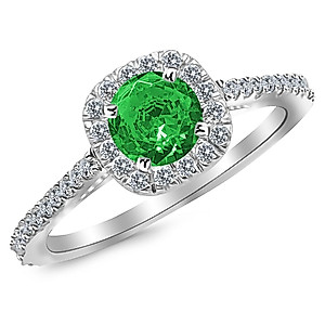 1.1 Carat t.w 14K White Gold Prong Set Round And Baguette Diamond Engagement Ring w/a 0.75 Carat Round Cut Red Ruby Heirloom Quality