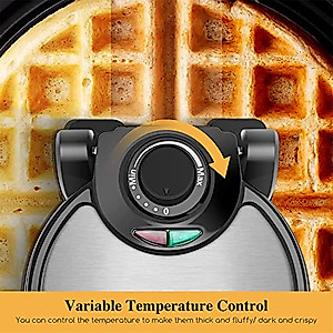 Belgian Waffle Maker, 8 Inch Flip Waffle Irons with Non-Stick Surfaces, 900W Waffle Makers with Temperature Control, 4 Slice, Black, ETL Certificated, Aigostar