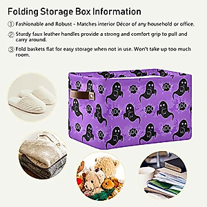 CHIFIGNO Abstract Halloween Boo Decorative Basket Collapsible Storage Bin with Leather Handles for Home Office Dorm Closet Storage, 2PCs