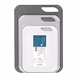 CompactStone Cutting Boards for Kitchen Plastic Cutting Board Set of 3 Dishwasher Safe Cutting Boards with Juice Grooves Thick Chopping Boards for Meat Veggies Fruits Easy Grip Handle Non-Slip